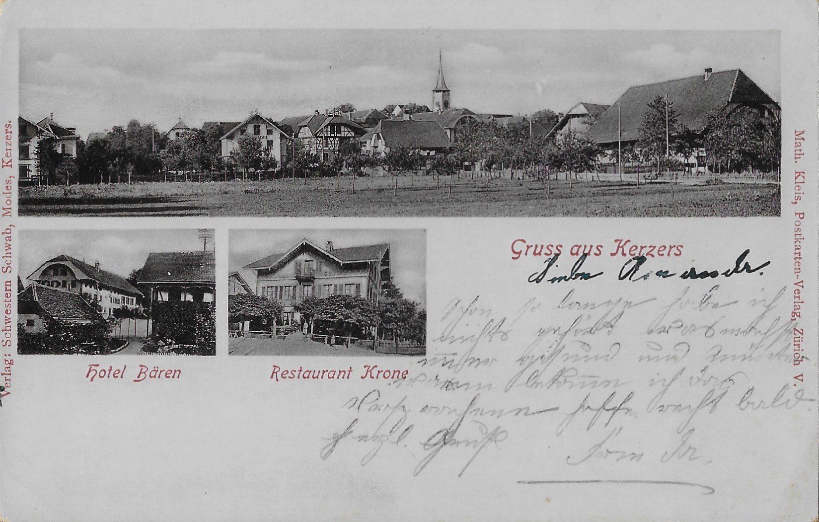 Karte Kerzers (Hotel Bären u. Restaurant Krone 1906) (Gebraucht) in ...
