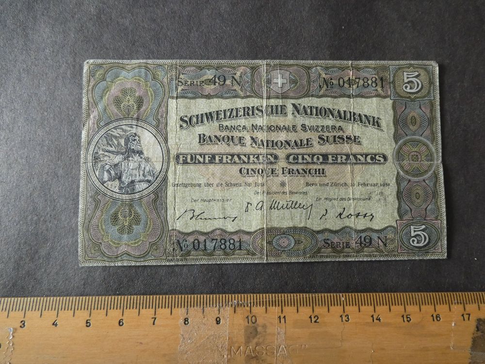 Schweiz 1951, 5 Franken (Gebraucht) in Hinterforst für CHF 4 – mit Lieferung auf Ricardo kaufen