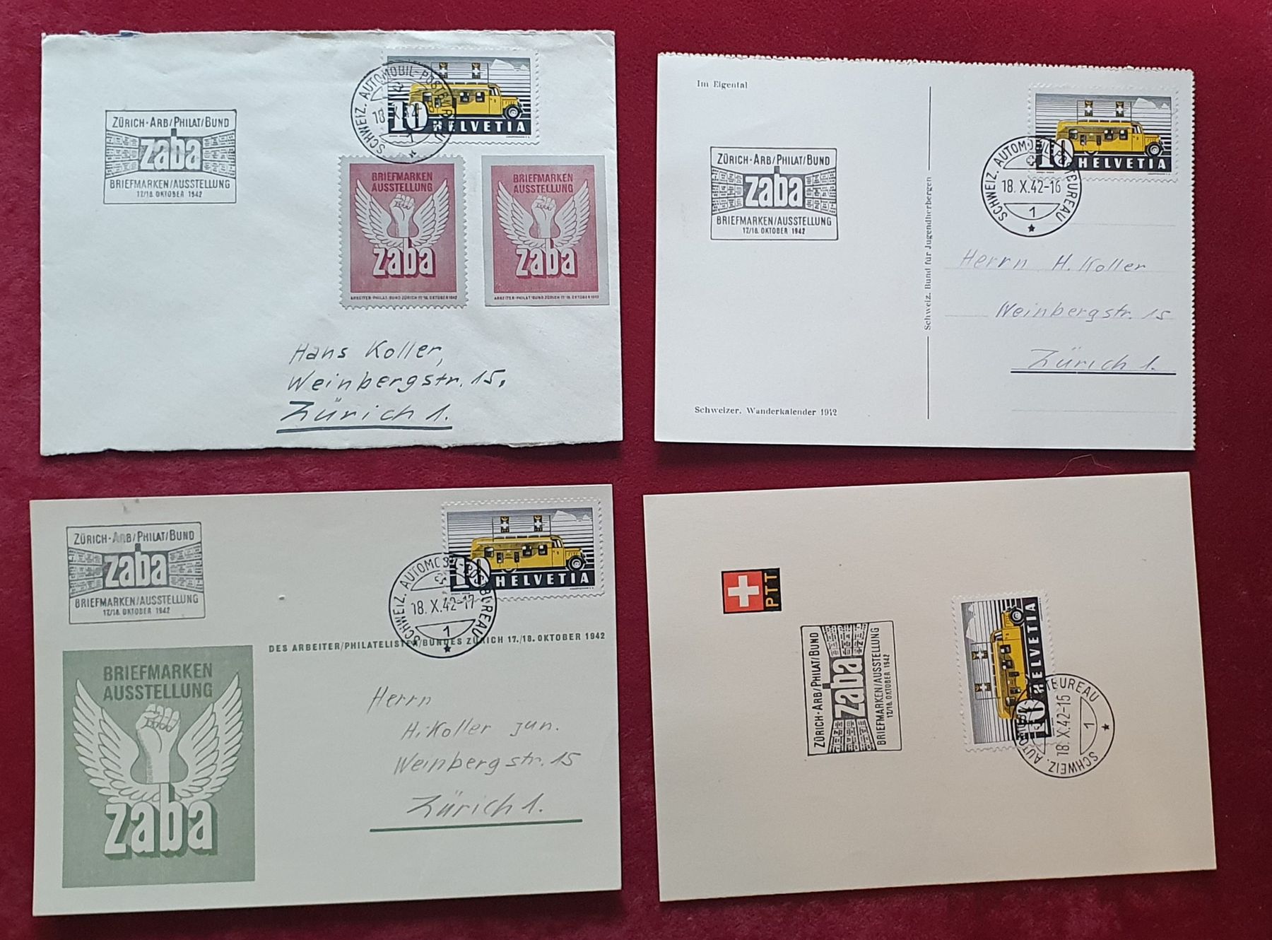 ZABA Zürich 1942, Briefmarken Ausstellung - 4 Belege (Gebraucht) in ...