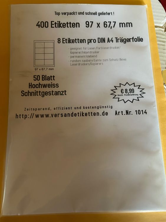 400 Etiketten, 97x67.7 mm, neu, OVP, 50 Blatt, weiss (Neu und ...