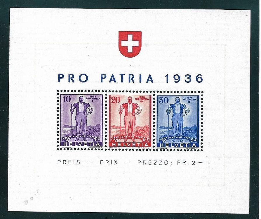 + 1936 ++ SONDERBLOCK + PRO PATRIA ++ (Neu (gemäss Beschreibung)) in Rheineck für CHF 16 – mit ...