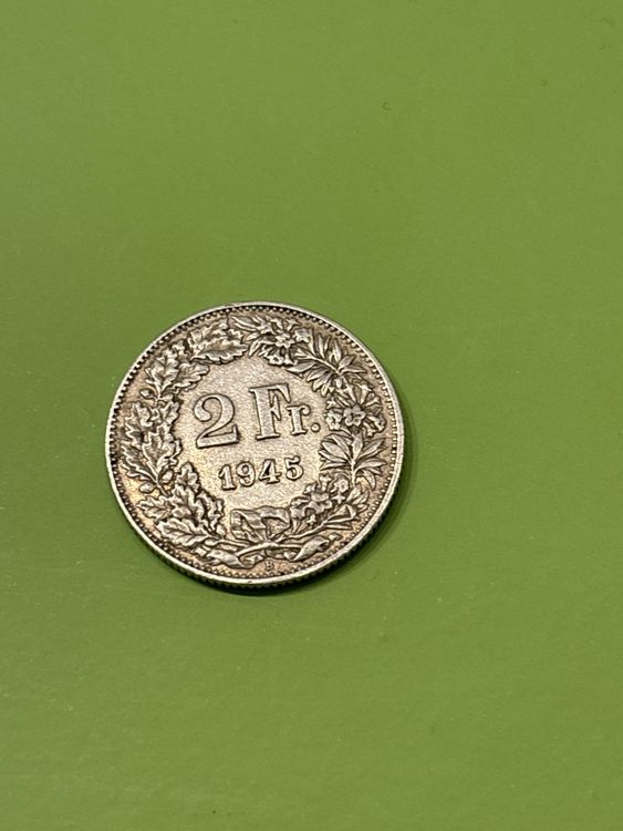 Silbermünze 2 Franken Helvetia 1945 Schweiz Swiss (Gebraucht) in Ebnat-Kappel für CHF 25 – mit ...