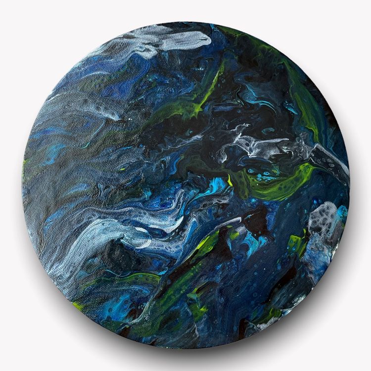 Gemälde rund Acrylic Pouring blau (Neu (gemäss Beschreibung)) in Hochdorf für CHF 240 – mit ...