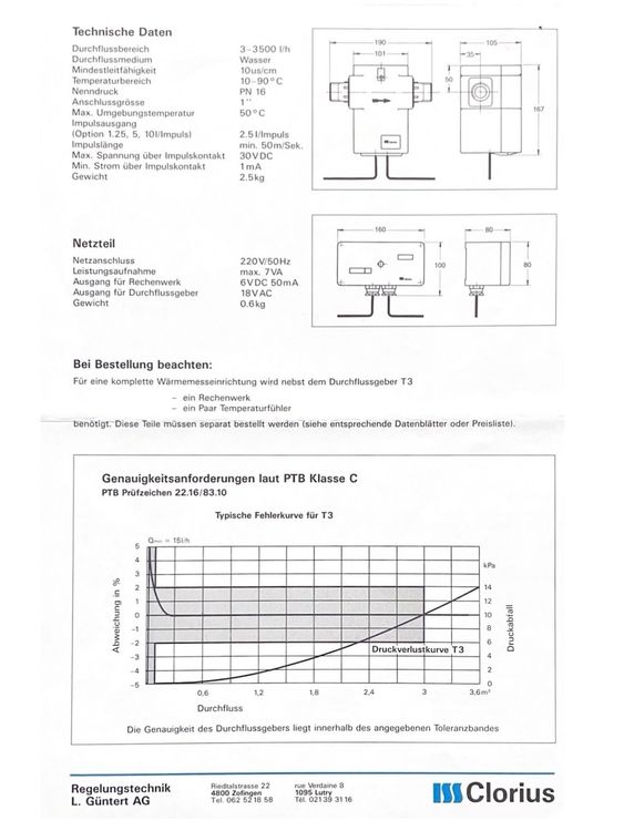 Clorius Combimeter - Durchflussgeber - Wärmemessung (Neu und ...