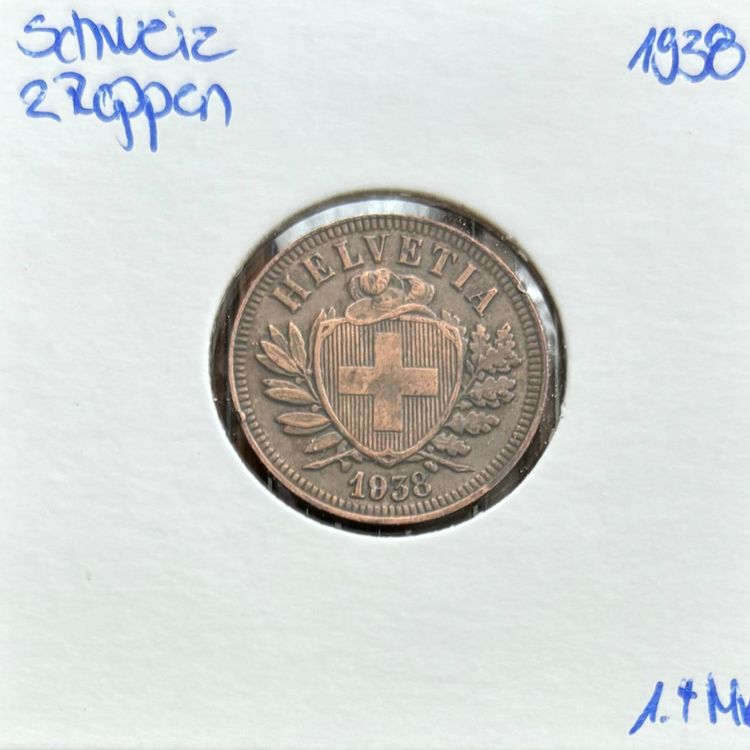 Schweiz 2 Rappen 1938 ss Wappen Schild mit Freiheitshut | Kaufen auf Ricardo