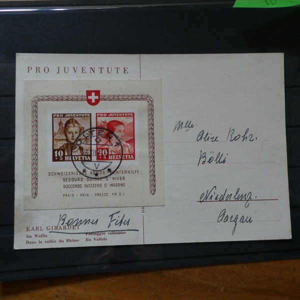 1941 PJ - Block 1941 auf PJ - Karte Kat. Fr. 650.00 (Gebraucht) in Egliswil für CHF 58 – mit ...
