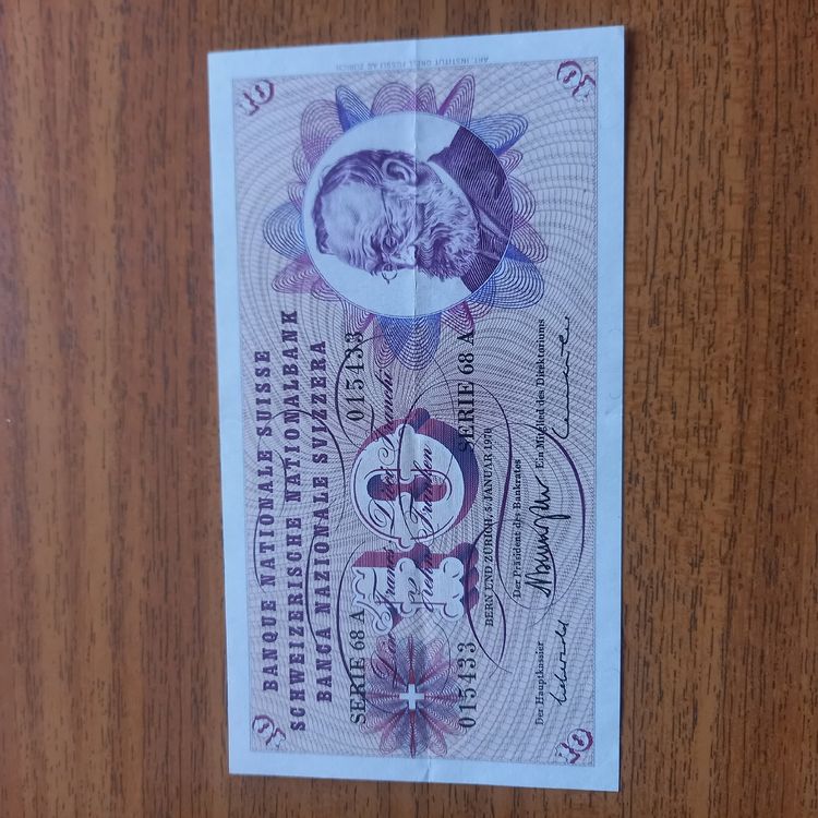 Schweizer 10-Franken-Note, Serie 68A, Jahrgang 1970 (Gebraucht) in ...