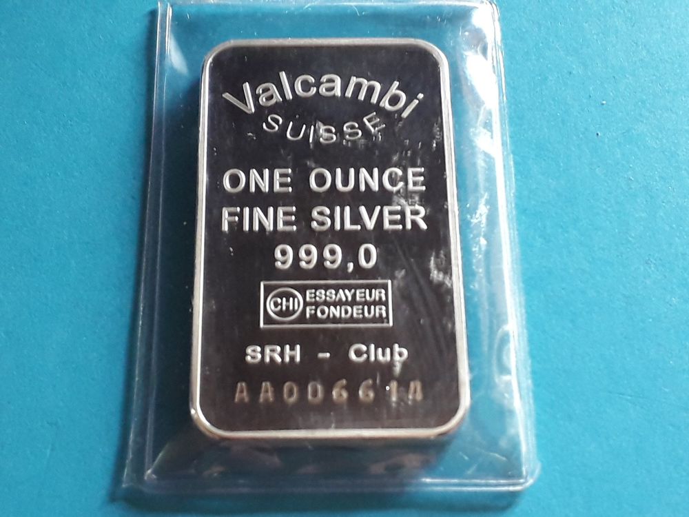 1 Unze Silber Barren * VALCAMBI * Suisse * SRH Club (Gebraucht) in ...