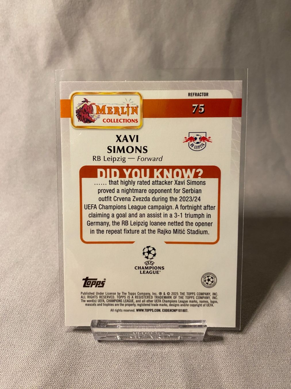 2024-25 Topps Merlin UEFA Xavi Simons Refractor RB Leipzig (Neu (gemäss ...