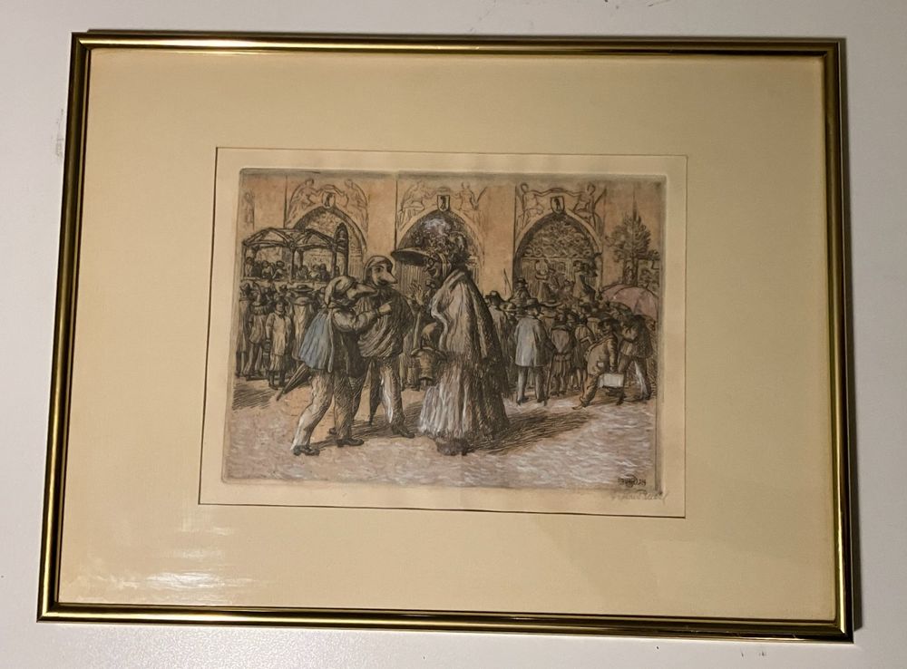 Basler Fasnacht Rathaus Radierung Arthur Riedel 1924 gerahmt | Kaufen auf Ricardo