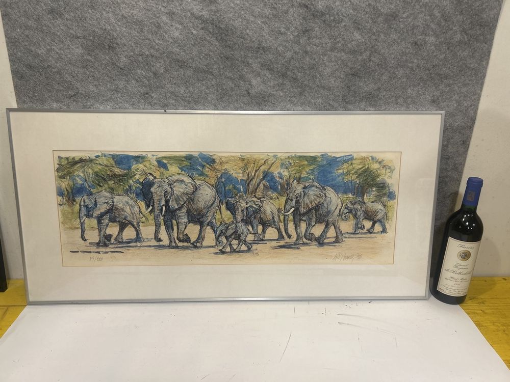 Elefantenfamilie Lithographie gerahmt signiert, Fritz Hug | Kaufen auf Ricardo