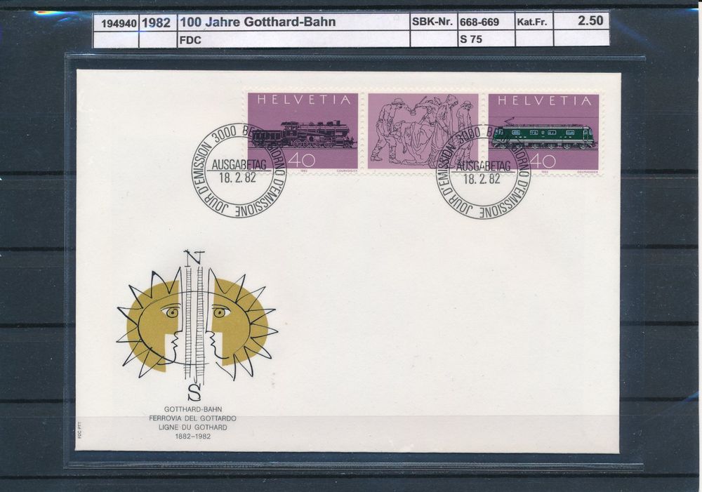 1982 "100 Jahre Gotthardbahn" - Zusammendruck, FDC (Gebraucht) in Winterthur für CHF 1 – mit ...