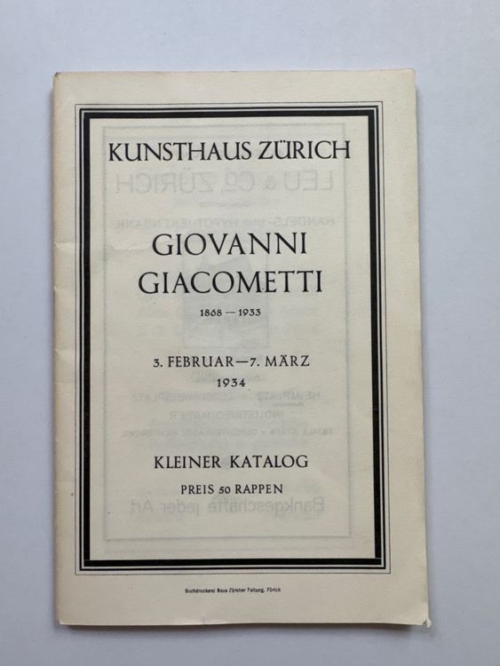 Catalogue Kunsthaus Zurich Giovanni Giacometti 1934 (Gebraucht) in Choulex für CHF 80 – mit ...