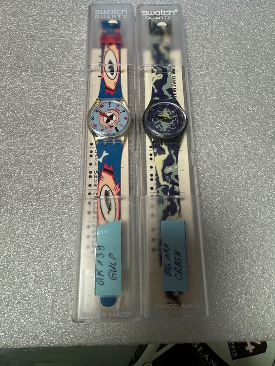 Swatch Massimo Set Giacon Gulp !!! und Crash !!! Neu 1991 (Neu und originalverpackt) in ...