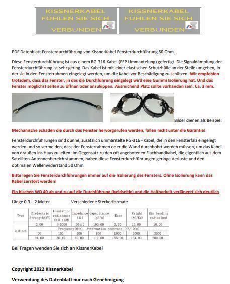50 cm Fensterdurchführung 50 Ohm PL 259 auf Pl 259 (Neu und ...