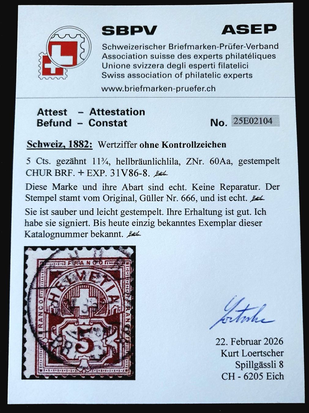 Neuentdeckung: Ziffermuster 60A ohne Kontrollzeichen, Attest (Gebraucht ...