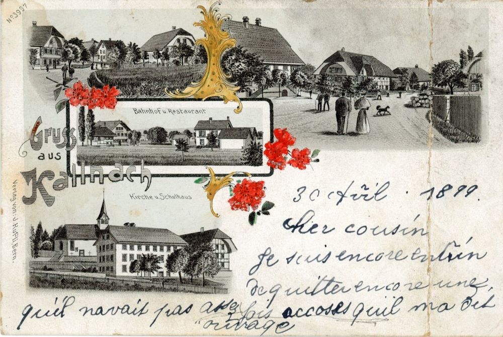 Kallnach BE mit Bahnhof und Schulhaus um 1899 (Gebraucht) in Niedergesteln für CHF 7.8 – mit ...