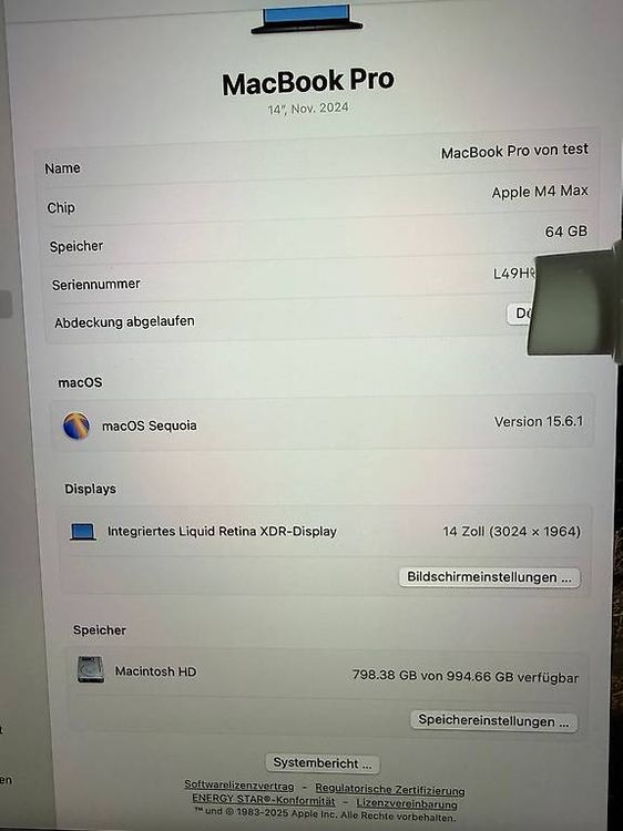 Apple MacBook Pro M4 Max 64GB 1TB Retina 14" (Gebraucht) in St. Gallen ...
