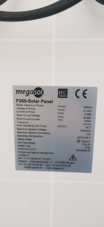 Solarpanel Megasol 260W (Gebraucht) in für CHF 60 – nur Abholung auf ...
