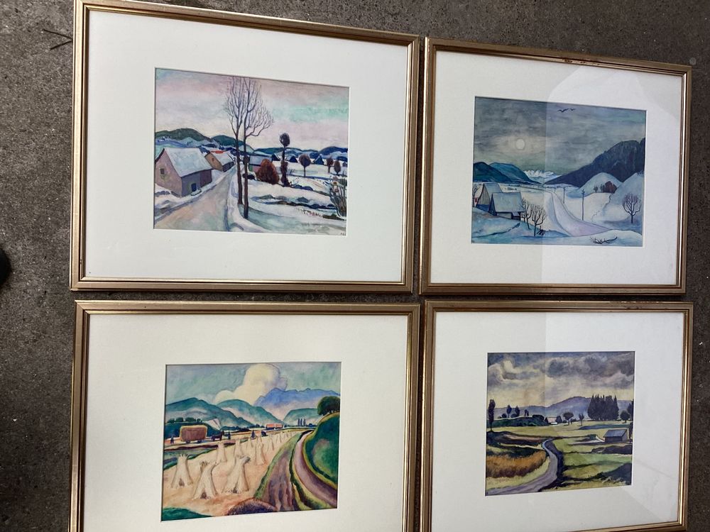 4 Aquarelle Landschaften mit Goldrahmen und Signaturen (Gebraucht) in Eglisau für CHF 79.9 – mit ...