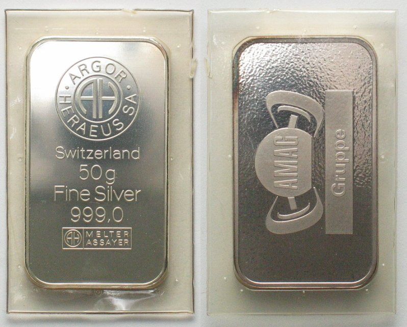 ARGOR HERAEUS. 50g Silber 999, AMAG GRUPPE Logo, OVP (Gebraucht) in ...