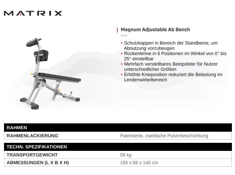MG-A77 Adjustable AB Bench Matrix - Bauchtrainer (Neuwertig) | Kaufen ...