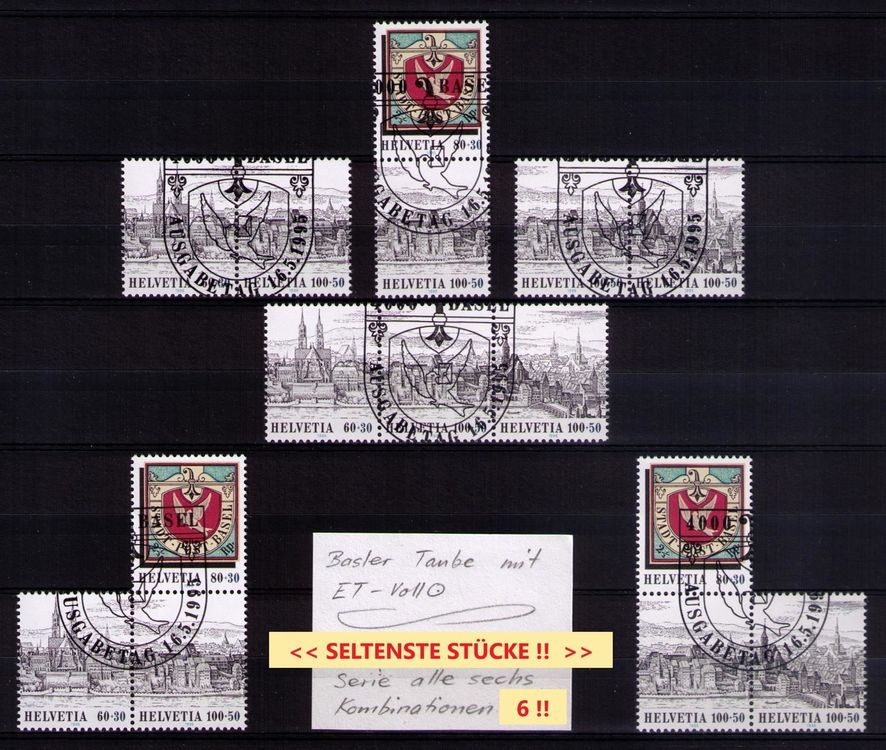 1995_BASLER TAUBE-BLOCK_EXKLUSIVE 3er-ECK-Streifen !!_ET-VO! (Gebraucht) in Marthalen für CHF 45 ...