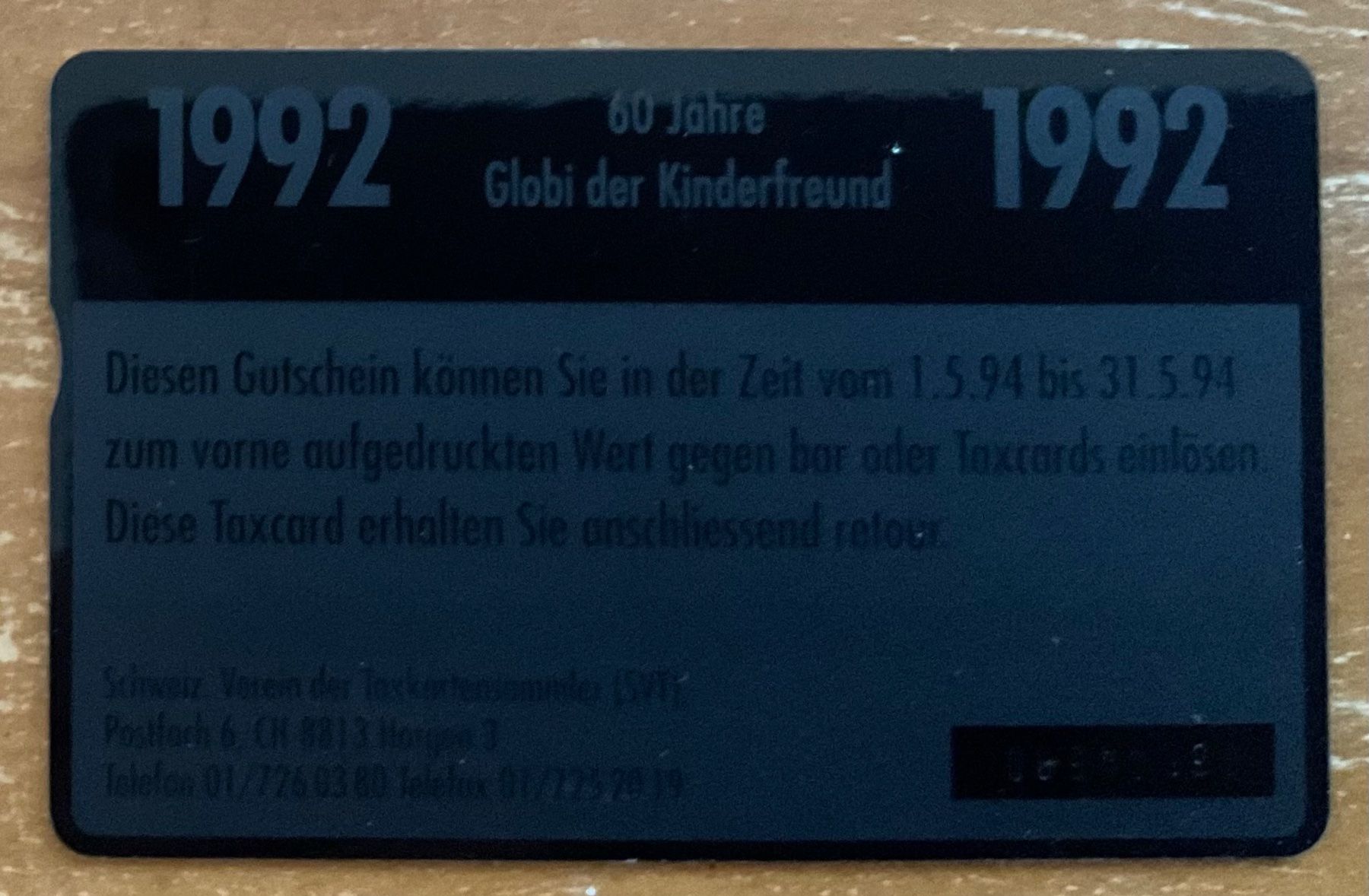 Taxcard 206L_44580 Globi, SVT Gutschein 50 Fr, 600 Ex (Gebraucht) in ...