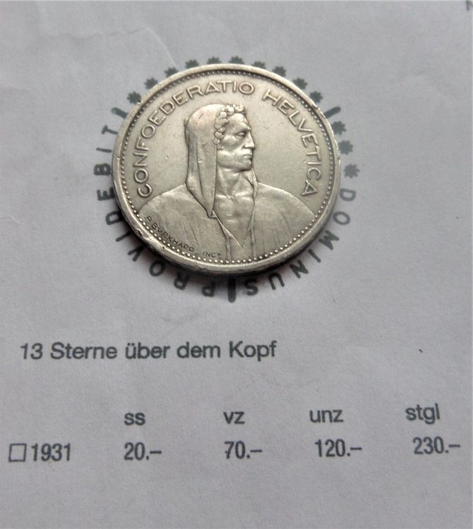 ABART CH-5 Fr /1931 SILBER Münze rar (Gebraucht) in Glis für CHF 15 – mit Lieferung auf Ricardo ...