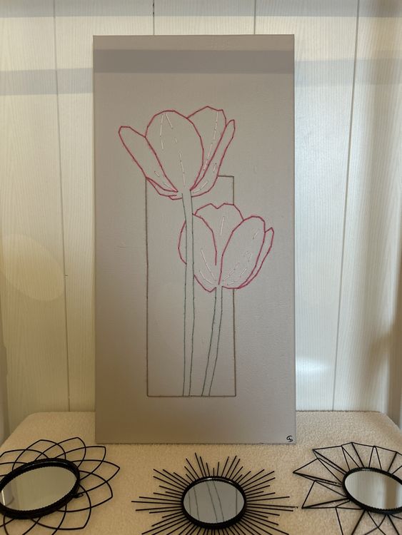 Fleur Brodé Main Tableau création artisanale (Neu (gemäss Beschreibung ...