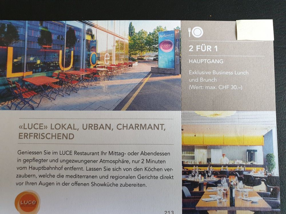 Luce Restaurant Luzern 2 Für 1 Hauptgang | Kaufen auf Ricardo
