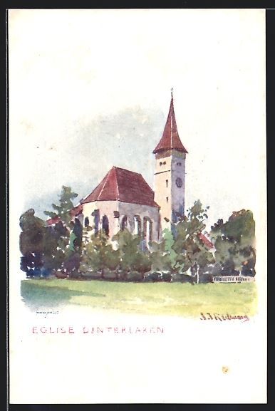 Künstler-AK Interlaken, Eglise | Kaufen auf Ricardo