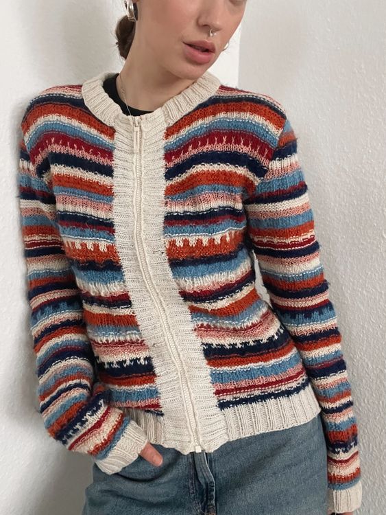 Vintage stripped knitted woollen cardigan | Kaufen auf Ricardo