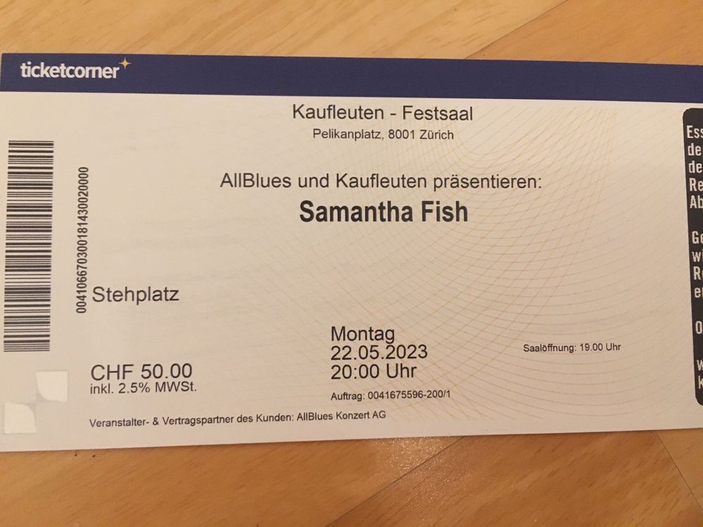 Samantha Fish Ticket (Neu und originalverpackt) in Grellingen für CHF ...
