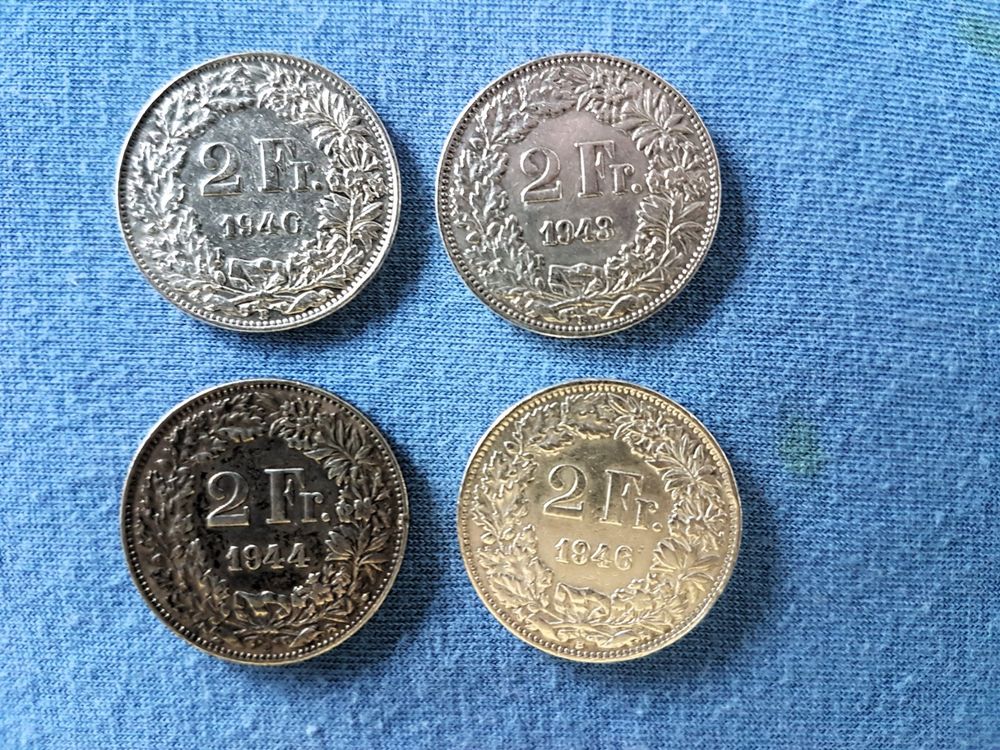 4 x 2 Fr Silbermünzen 1940-1943-1944-1946 Serie ab nur 1 Fr! | Kaufen auf Ricardo