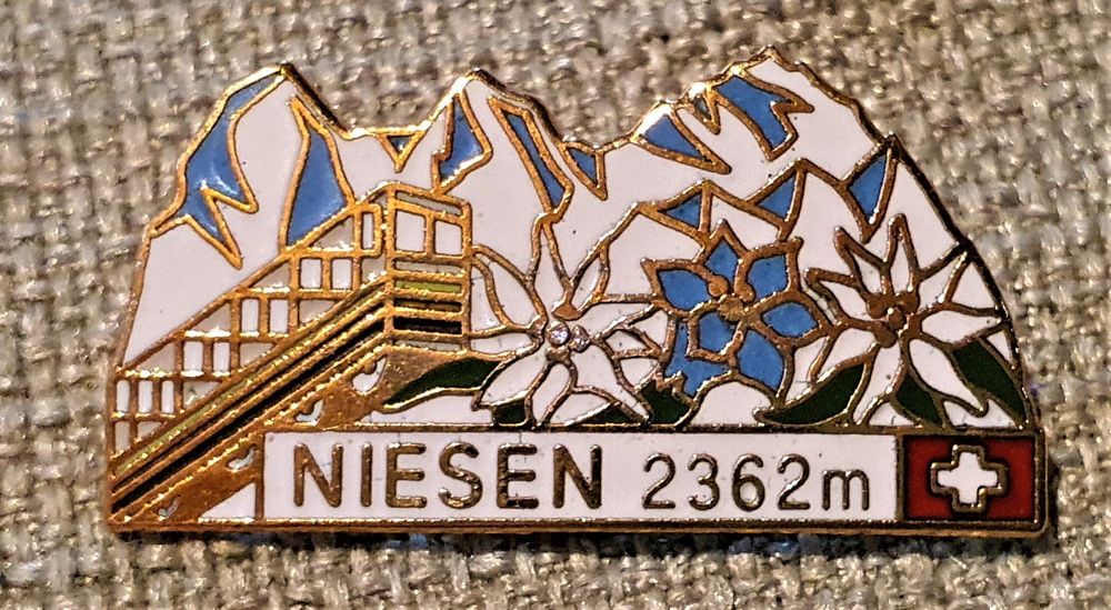 L569 - Pin Niesen Bahn Edelweiss & Enzian Schweiz (Gebraucht) in Reinach BL für CHF 2 – mit ...