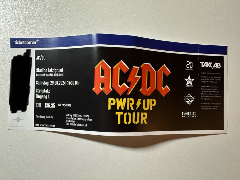 AC/DC ticket Zürich 1 place debout (stehplatz). | Kaufen auf Ricardo