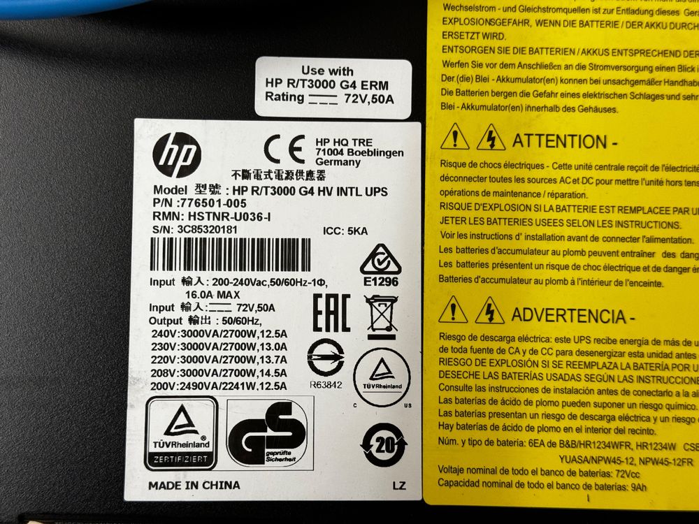 HP R/T3000 G4 ERM HV INTL Rack Edition USV 2700W/3000VA (Gebraucht) in ...