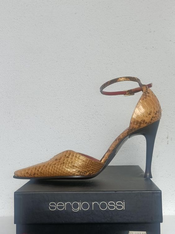Escarpins Sergio Rossi 36 talon 10cm cuir/python doré (Neuf avec ...