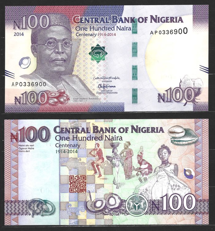 NIGERIA - 100 NAIRA 2014 - ERSTE BANKNOTE MIT QR CODE - UNZ. | Kaufen ...