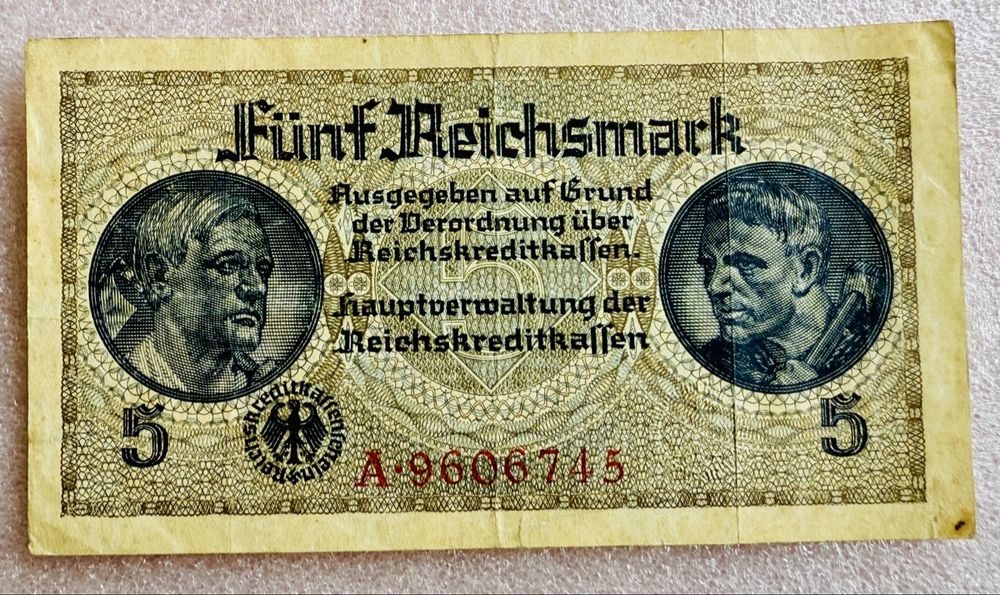 Fünf Reichsmark Geldschein A-9606745 Selten! (Gebraucht) in ...