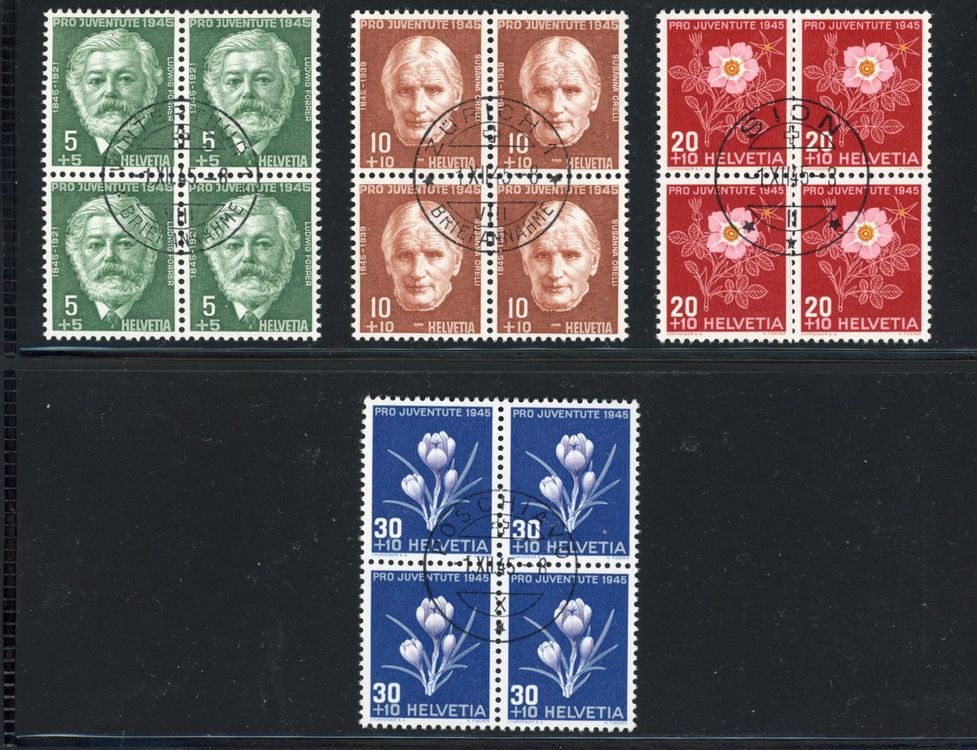 PJ 1945, 4er Block Satz mit Orts-Ersttag (J113-J116) (Gebraucht) in Thun für CHF 20 – mit ...