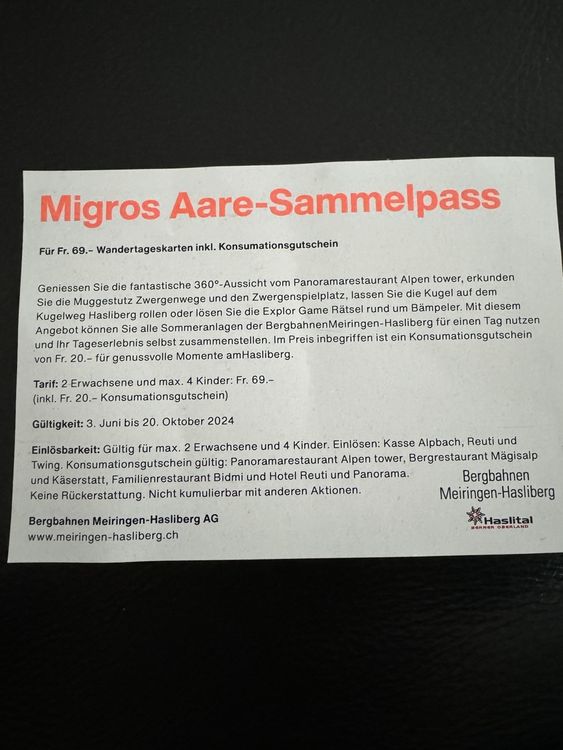 Gutschein Migros Aare Sammelspass (Neu und originalverpackt) in Beinwil am See für CHF 20 – mit ...
