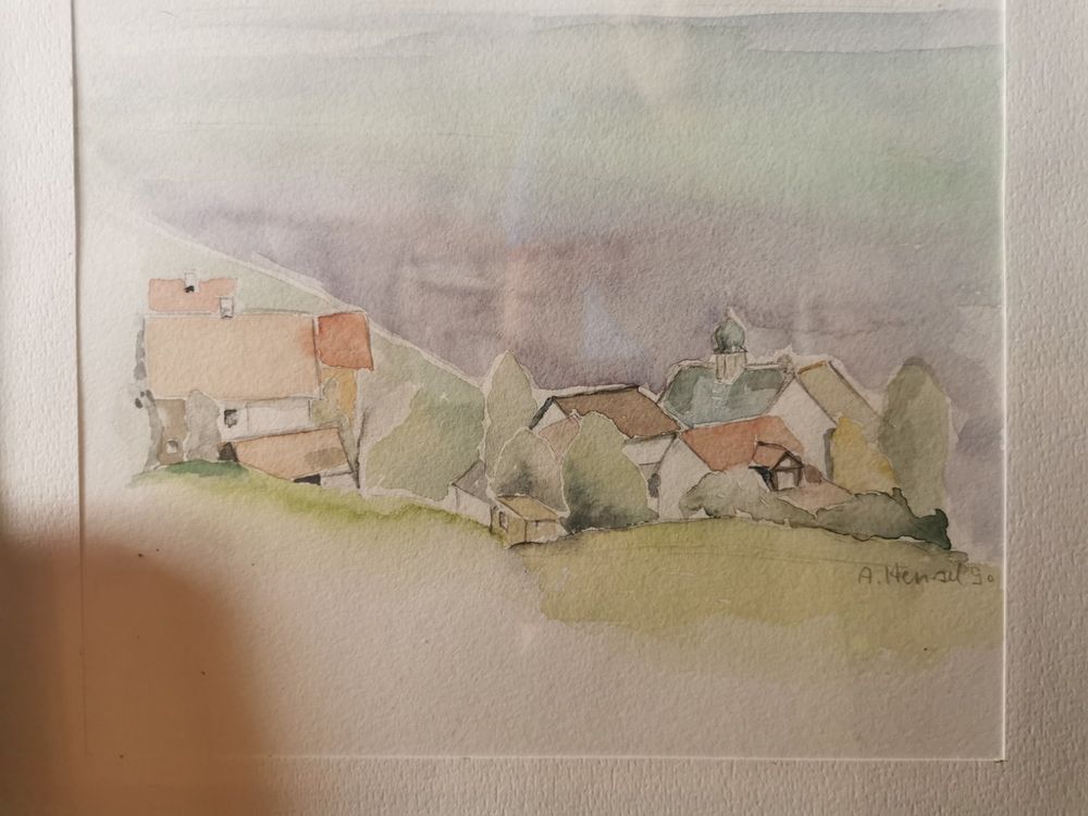 Aquarell Dorf Original Malerei Wandbild | Kaufen auf Ricardo