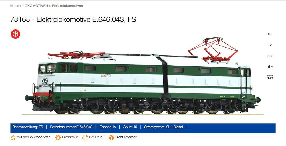 ROCO 73165 Lokomotive E 646 FS DCC digital Sound neuwertig (Gebraucht ...
