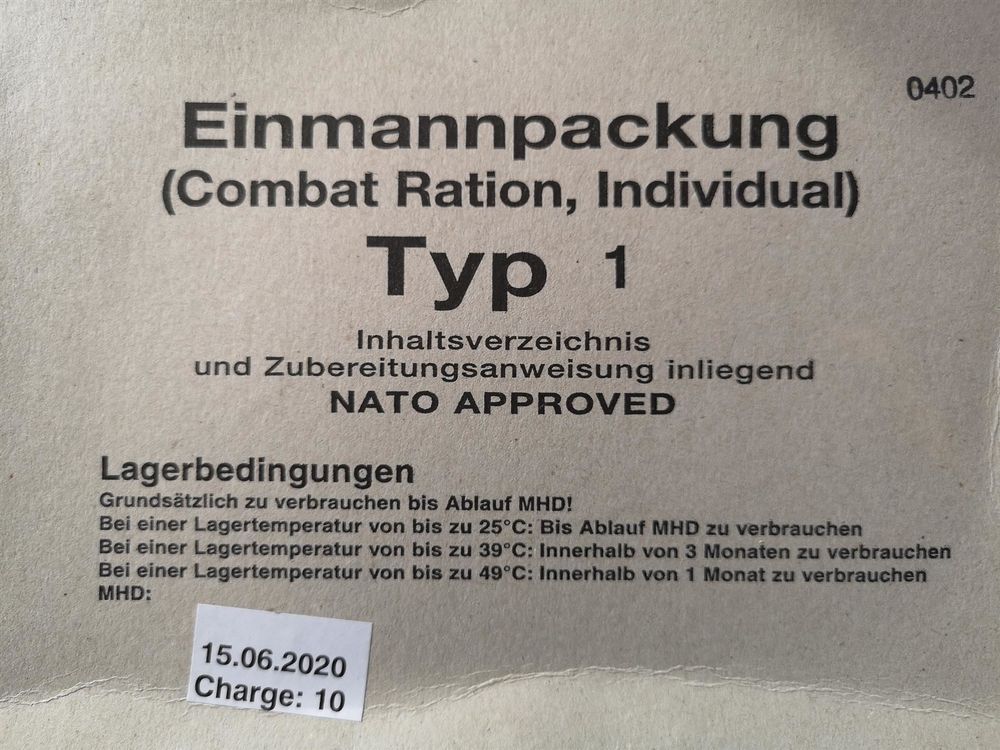 Das Originale Bundeswehr EPA Typ 1 (MRE) (Neu und originalverpackt) in ...