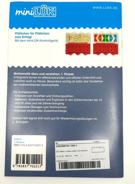 Mini Lük Heft "Mathe" Mathematik üben und verstehen 1.Klasse (Gebraucht ...