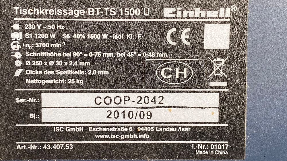 Tischkreissäge Einhell BT-TS 1500U | Kaufen auf Ricardo