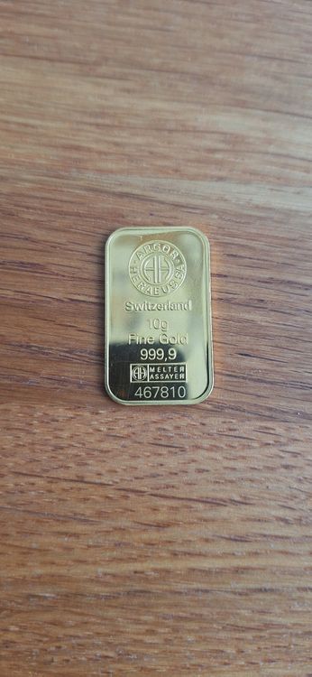 Feingold Barren 10g, 999.9 Gold von Argor Heraeus - Schweiz (Gebraucht ...