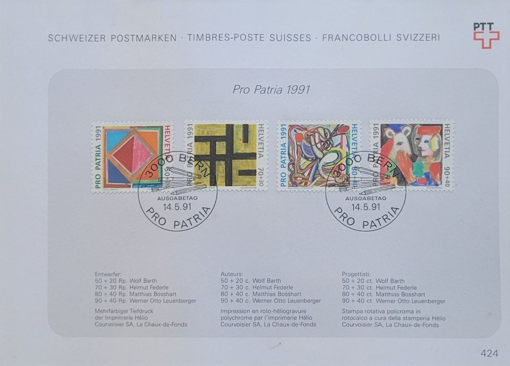 PTT Sammelblatt Nr 424 Pro Patria (Gebraucht) in Biel/Bienne für CHF 1 – mit Lieferung auf ...